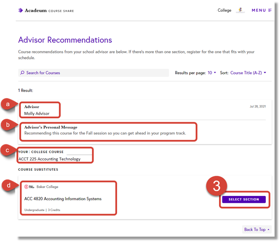 Advisor Recommendations – Acadeum Student Support