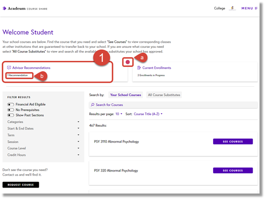 Advisor Recommendations – Acadeum Student Support